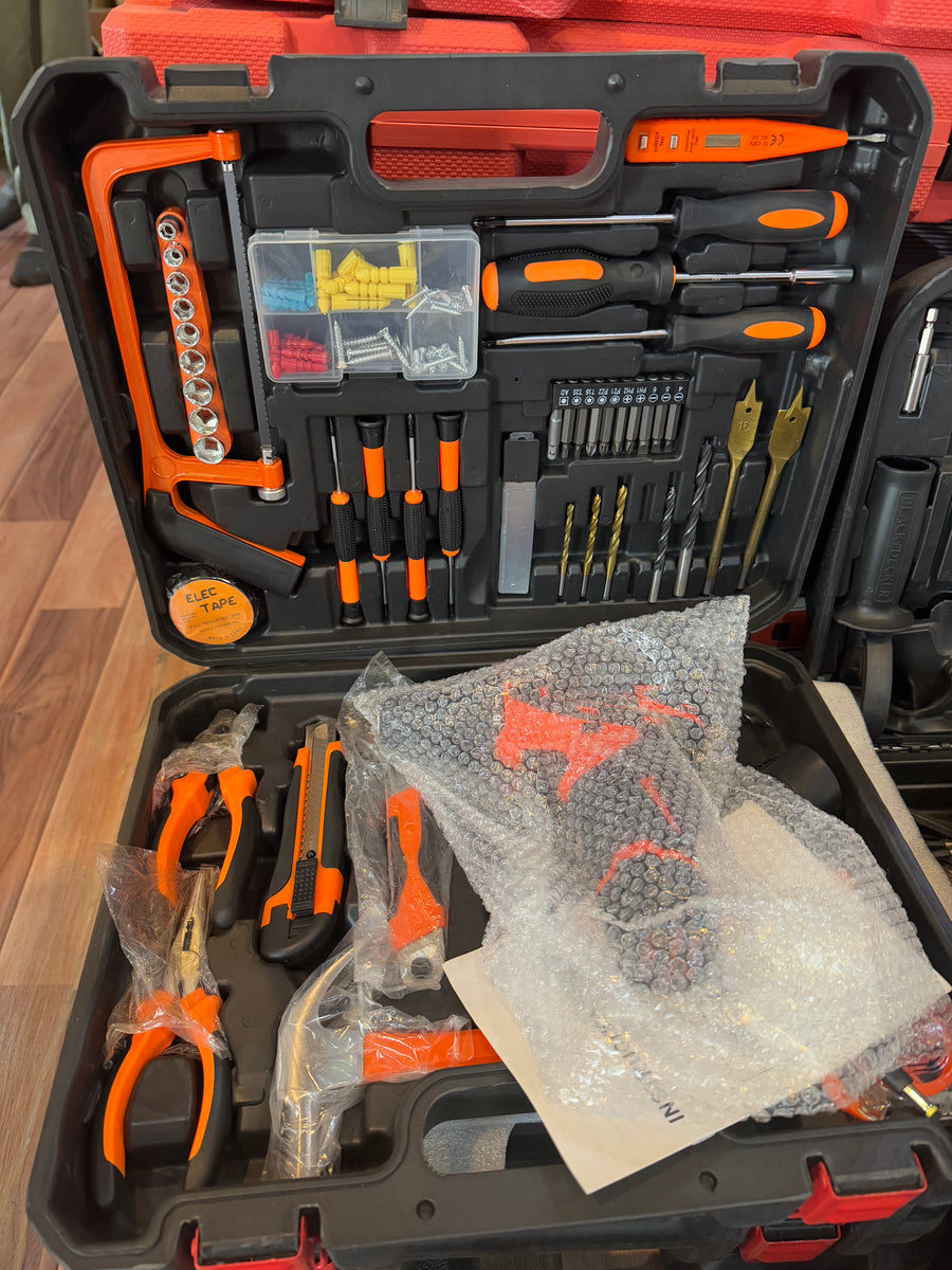 52-Piece Portable Tool Kit with Rechargeable Drill & Extra Batteries ...